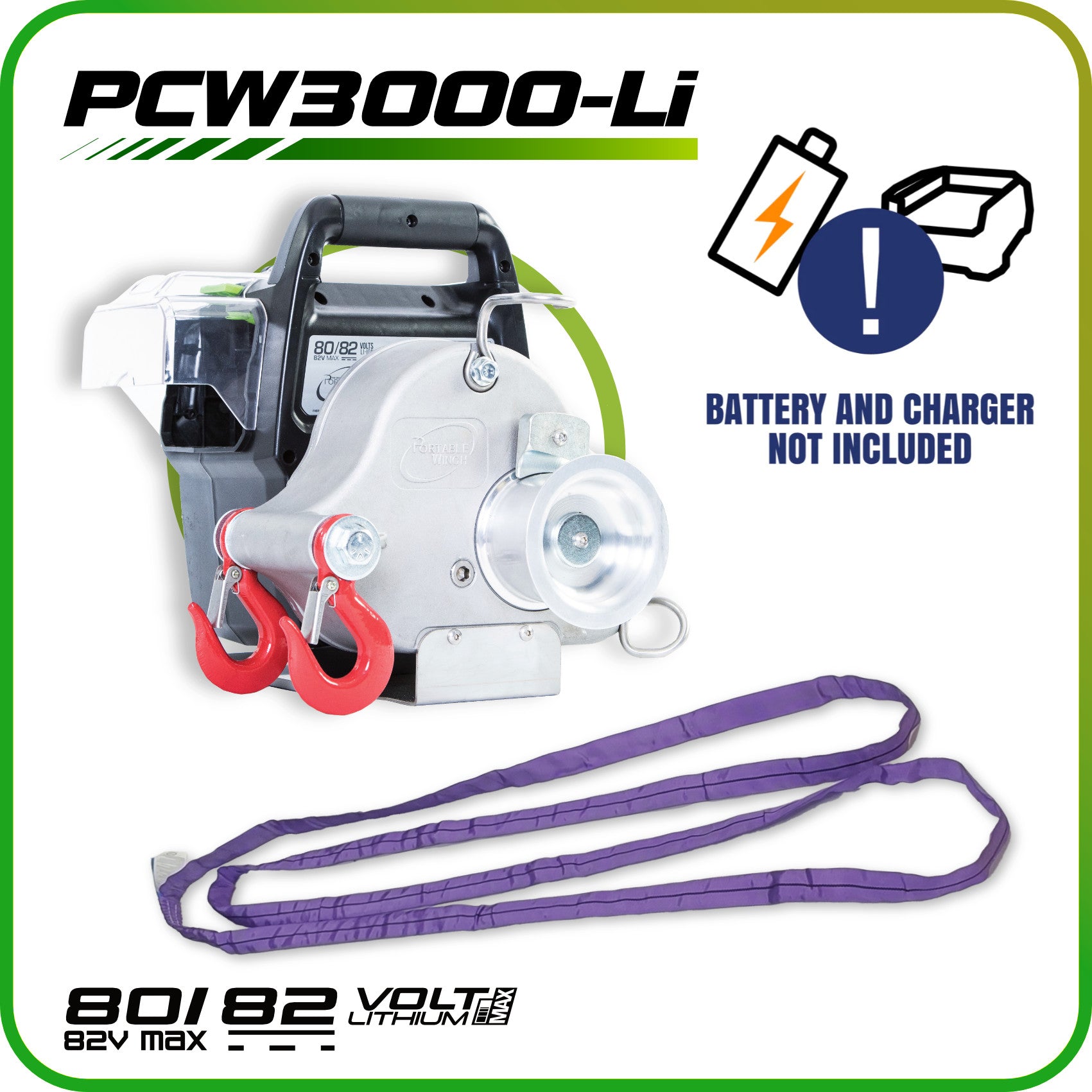 PCW3000-Li Battery-Powered Pulling Winch – Portable Winch USA